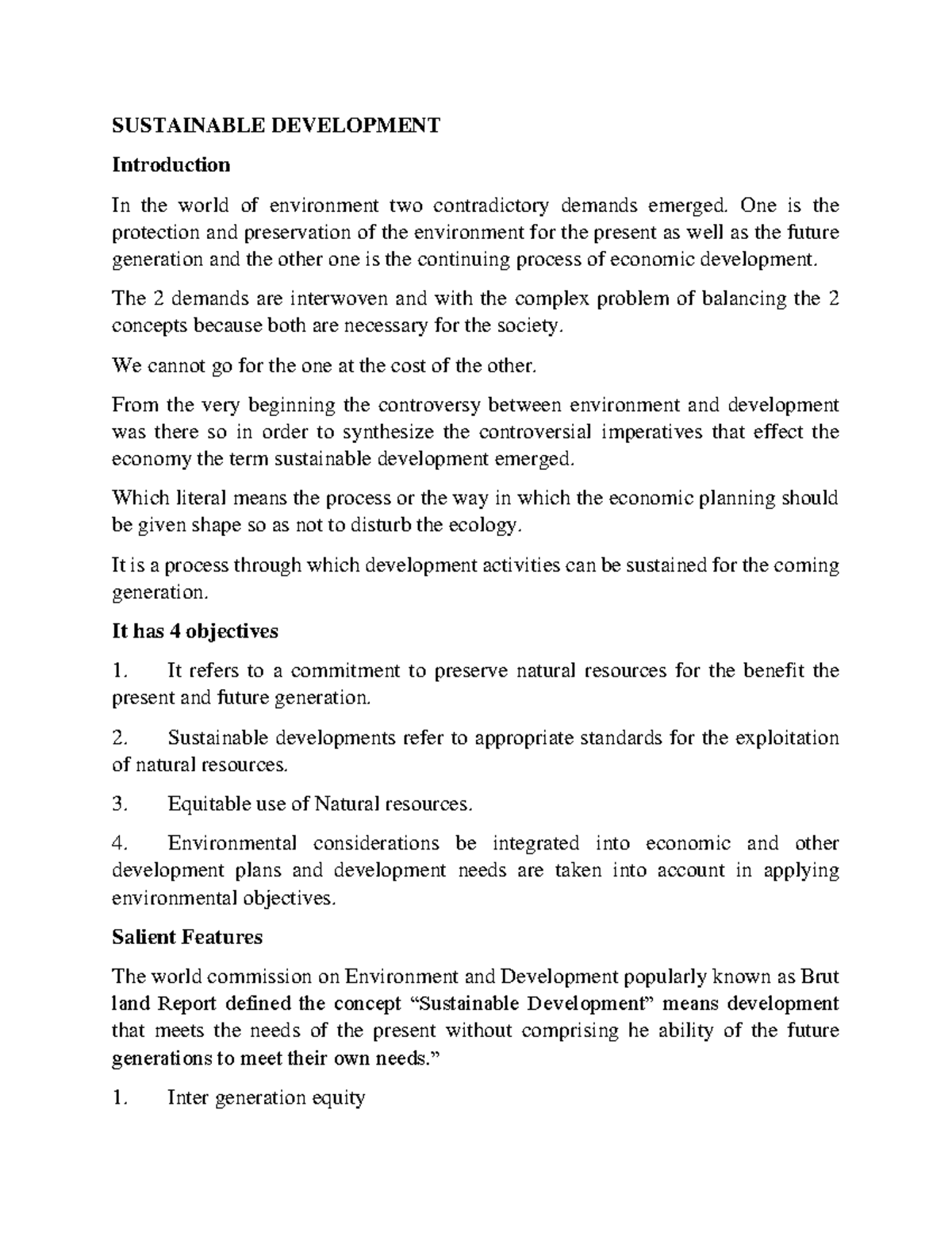 Sustainable Development - SUSTAINABLE DEVELOPMENT Introduction In the ...