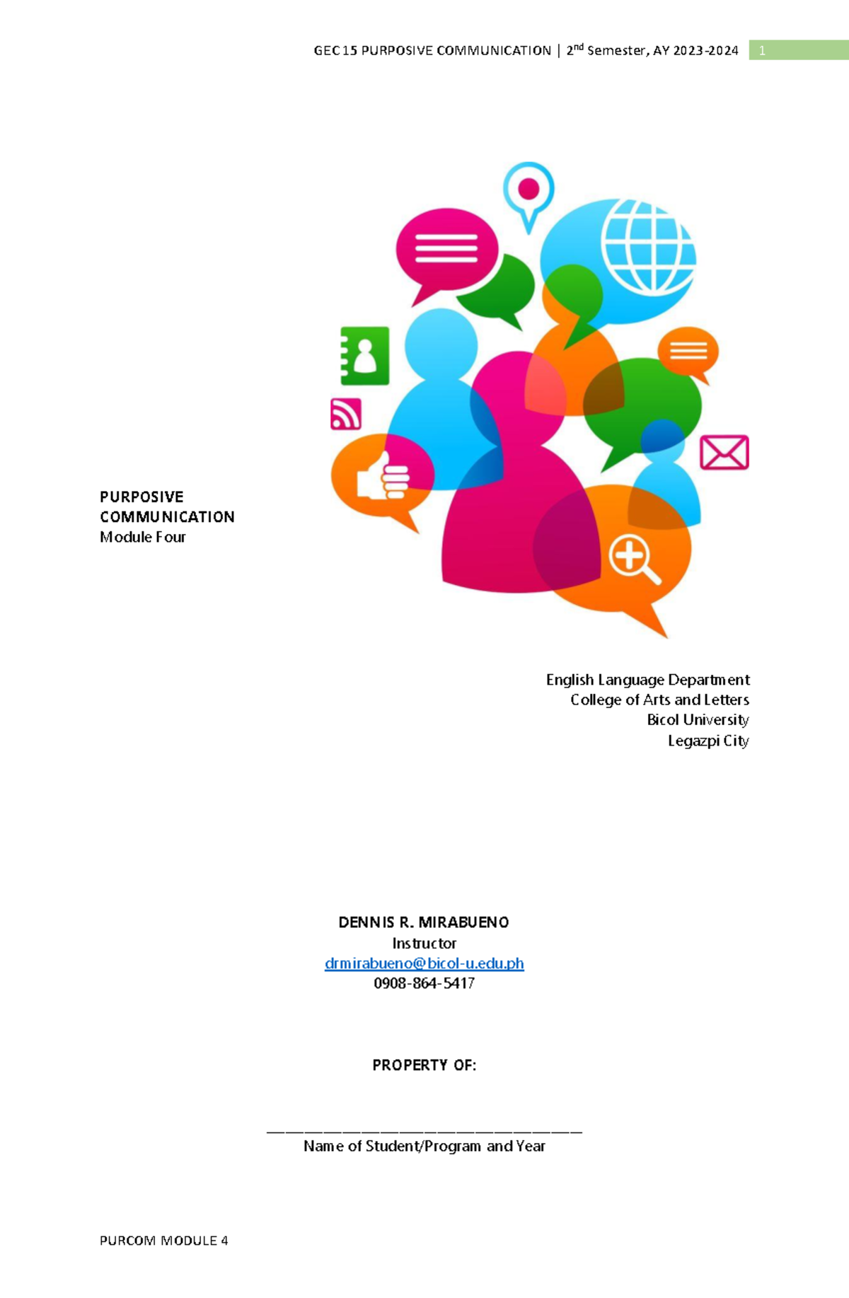 Module 4 2ND SEM AY 2023-2024 - PURPOSIVE COMMUNICATION Module Four ...