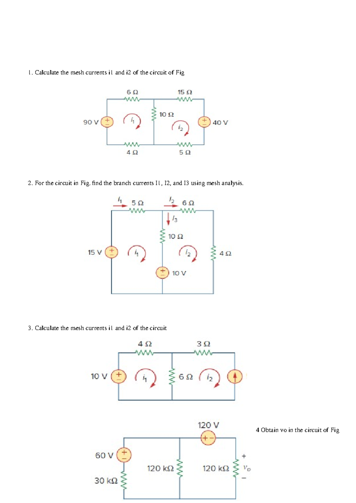 BEEE Practice Problems - Calculate the mesh currents i1 and i2 of the ...