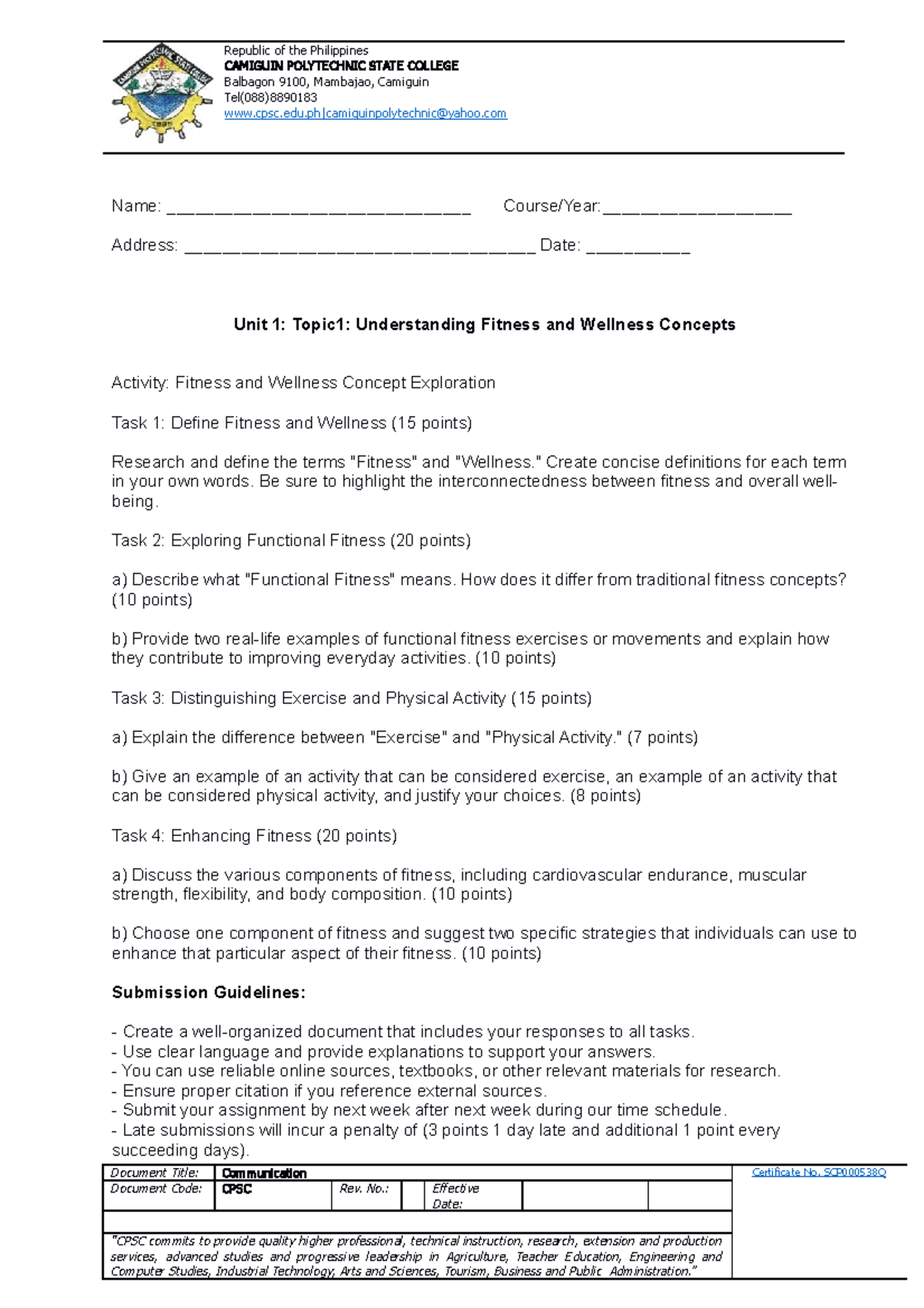 Pathfit-UNIT1 - pathfit notes for midterm - Republic of the Philippines ...