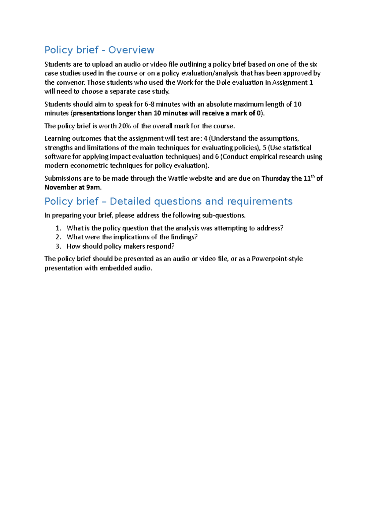 Policy brief - overview 2021 - Policy brief - Overview Students are to ...