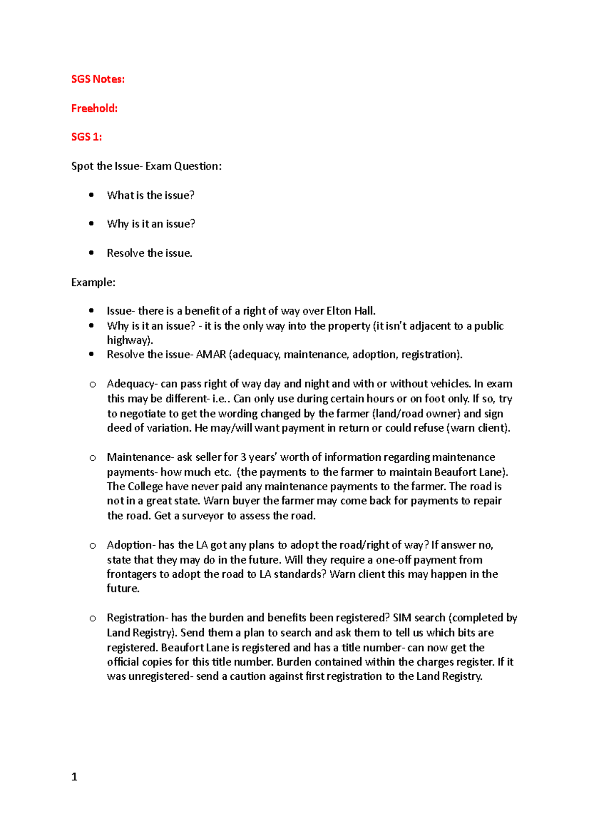 SGS Notes - SGS Notes: Freehold: SGS 1: Spot the Issue- Exam Question ...