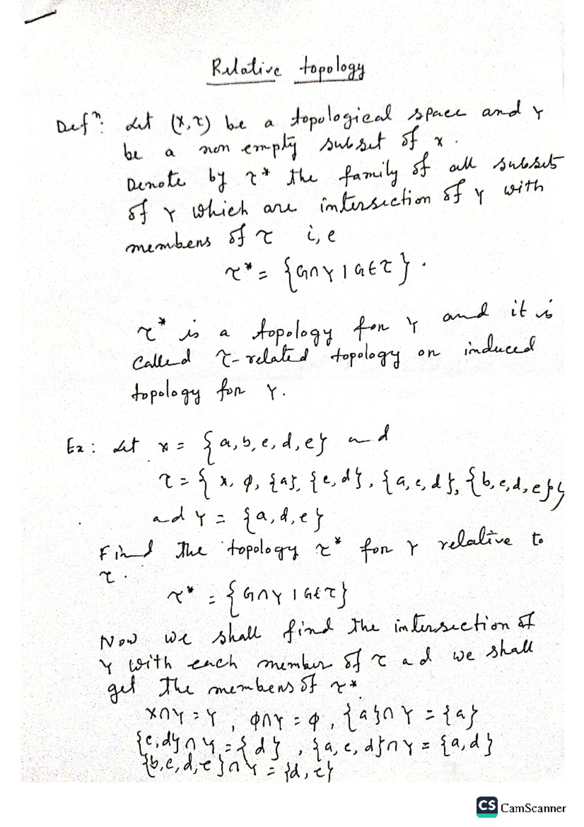 Relative Topology - Topological Space - Discrete Mathematics - Studocu