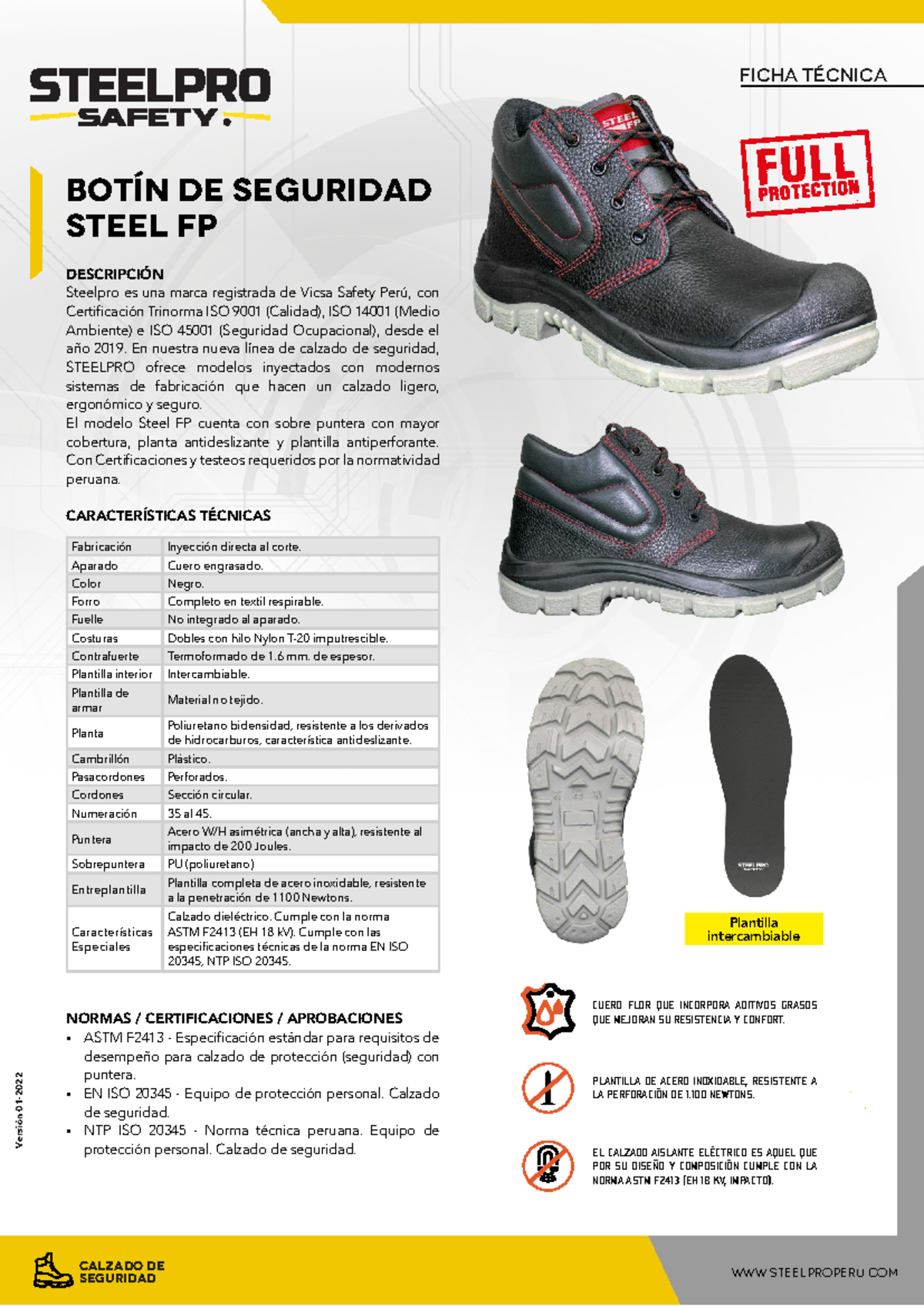 EPP - Botín DE Seguridad Steel FP - FICHA TÉCNICA Versión 01- CALZADO DE SEGURIDAD steelproperu ...