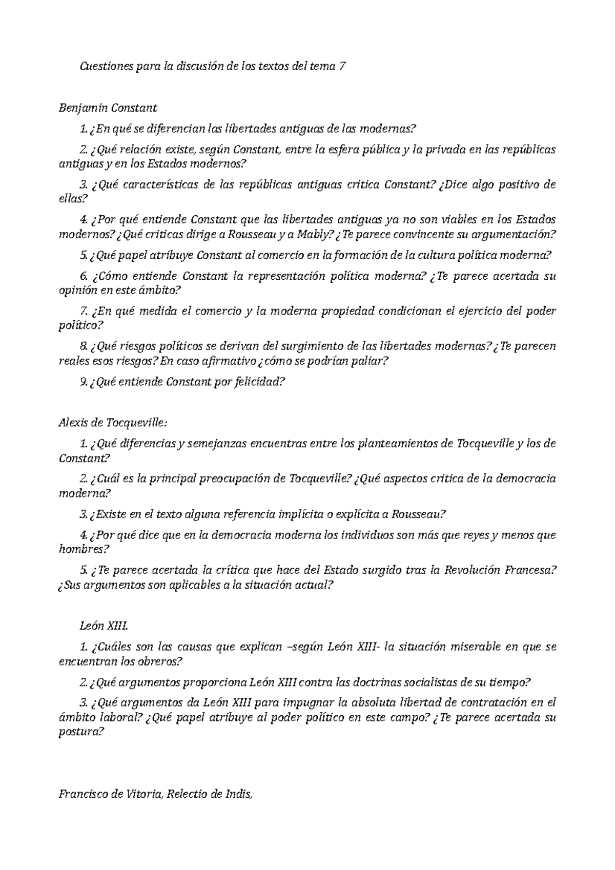 Preguntas textos tema 6 - Cuestiones para la discusión de los textos ...