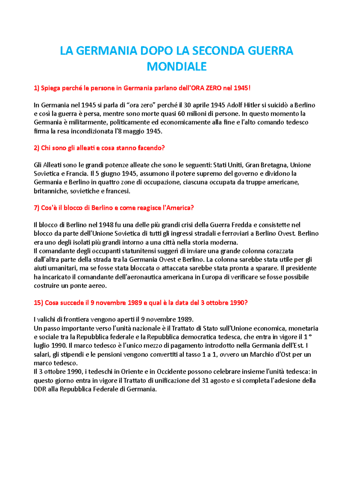 LA Germania DOPO LA Seconda Guerra Mondiale - LA GERMANIA DOPO LA ...
