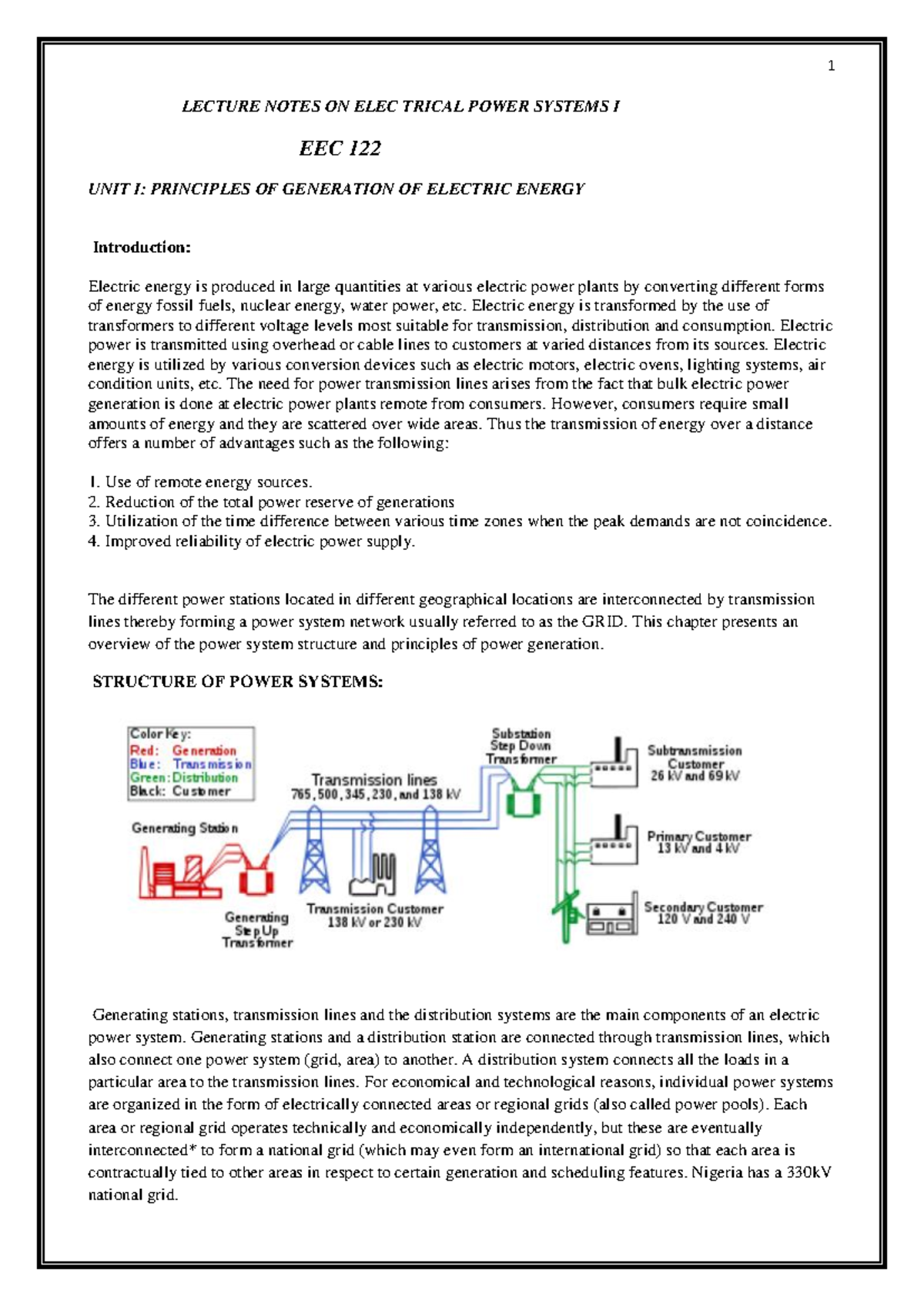 3 Lecture Notes ON ELEC Trical Power Systems I - Copy 014825 - LECTURE ...