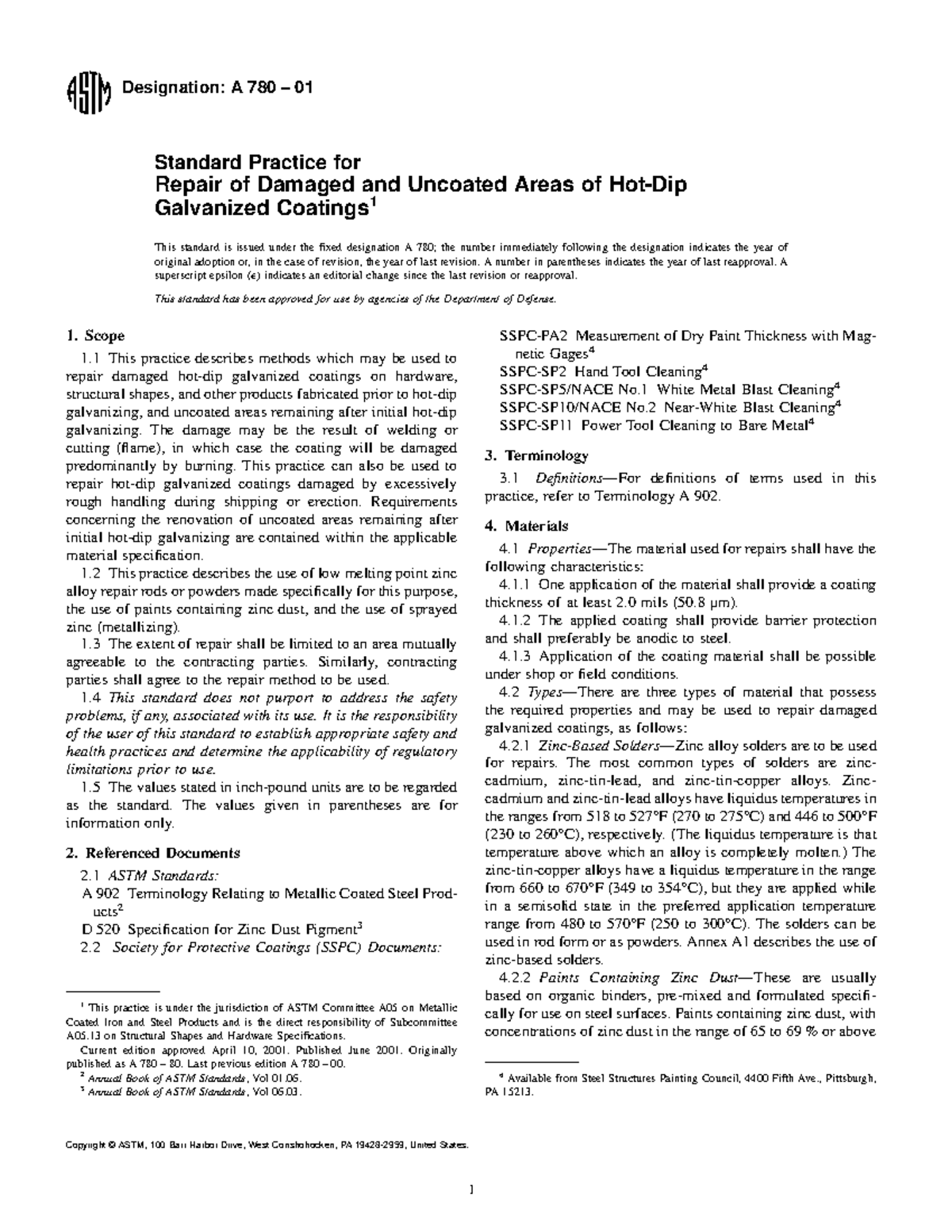 A780 - NORMATIVIDADES ASTM - Designation: A 780 – 01 Standard Practice ...