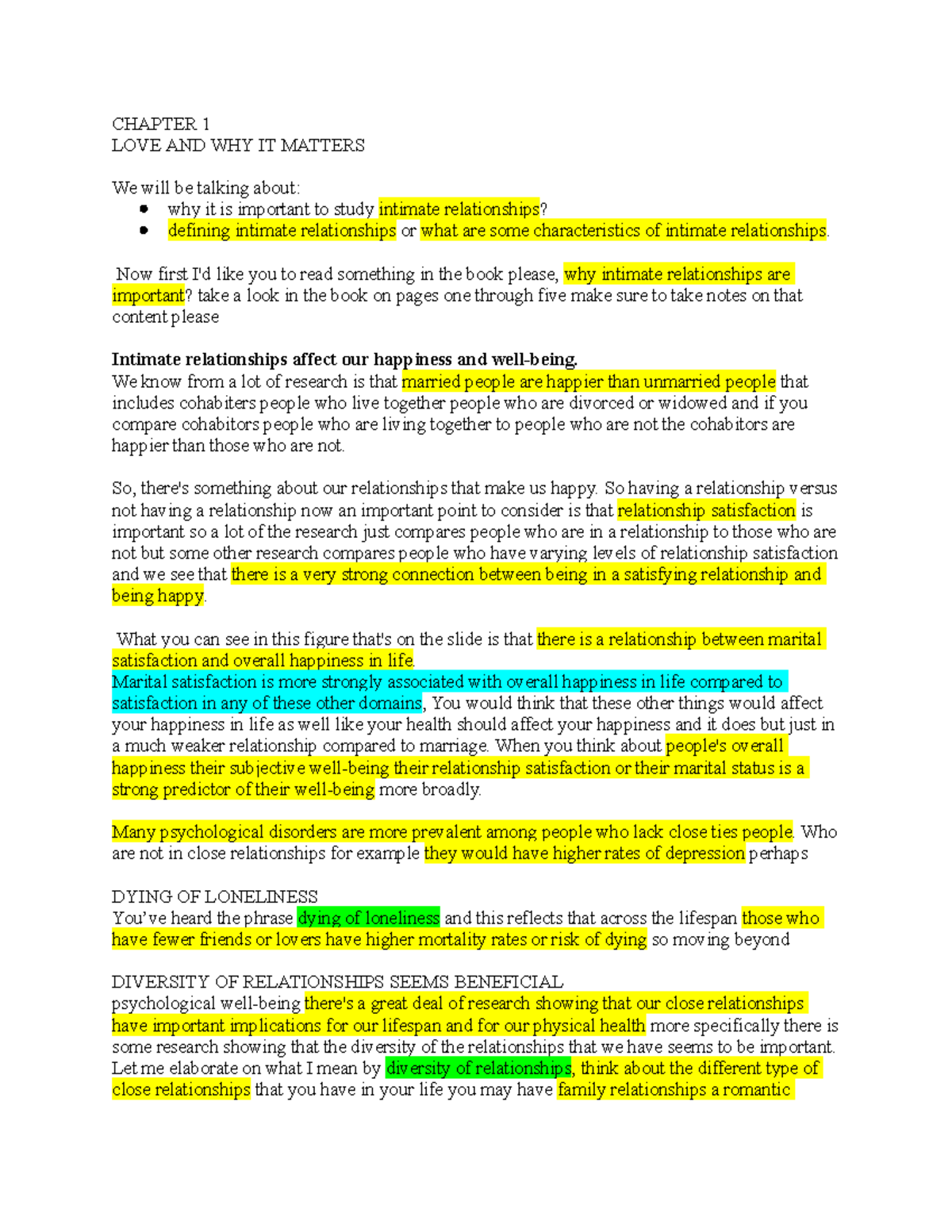 Chapter 1 LOVE AND WHY IT Matters Lecture Transcripts - CHAPTER 1 LOVE AND WHY IT MATTERS We ...