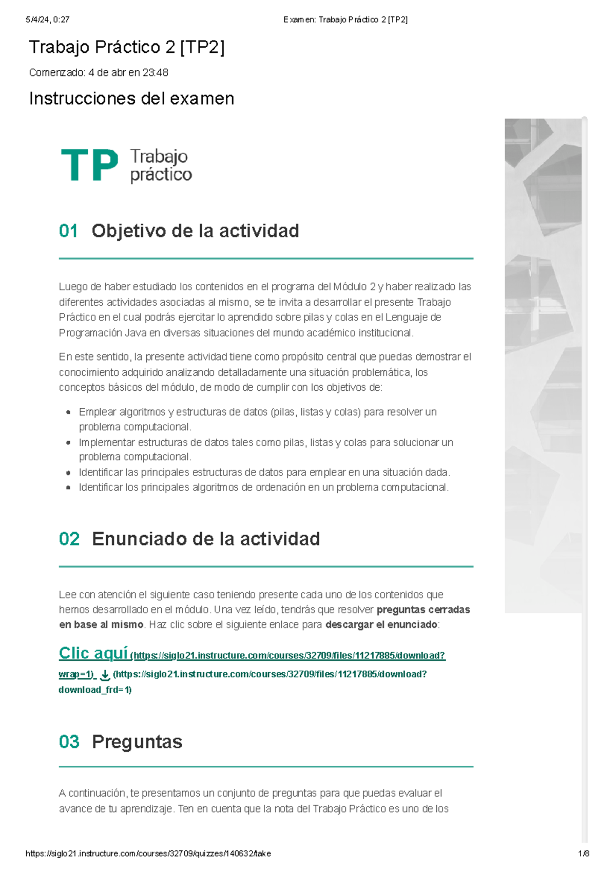 TAED TP2 90% - Trabajo Práctico 2 [TP2] Comenzado: 4 de abr en 23 ...