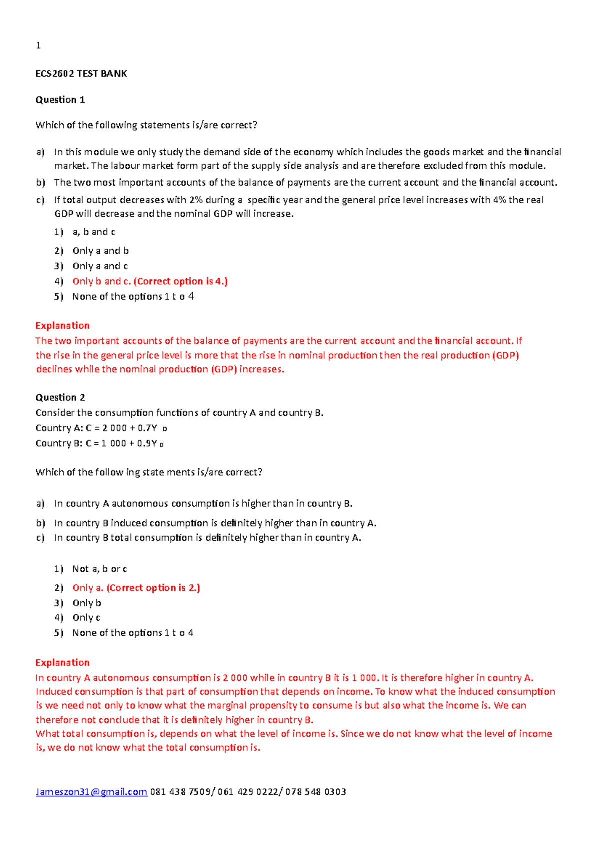 ECS2602 Tests BANK 1 - ECS2602 TEST BANK Question 1 Which of the ...