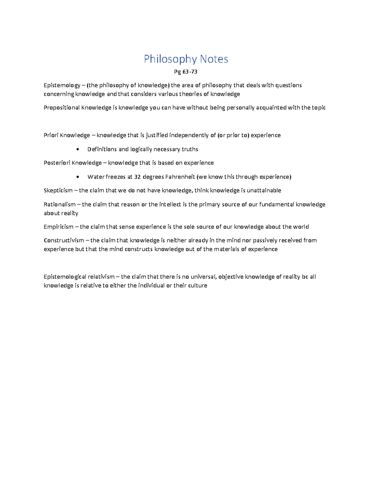 Philosophy Notes - Studocu