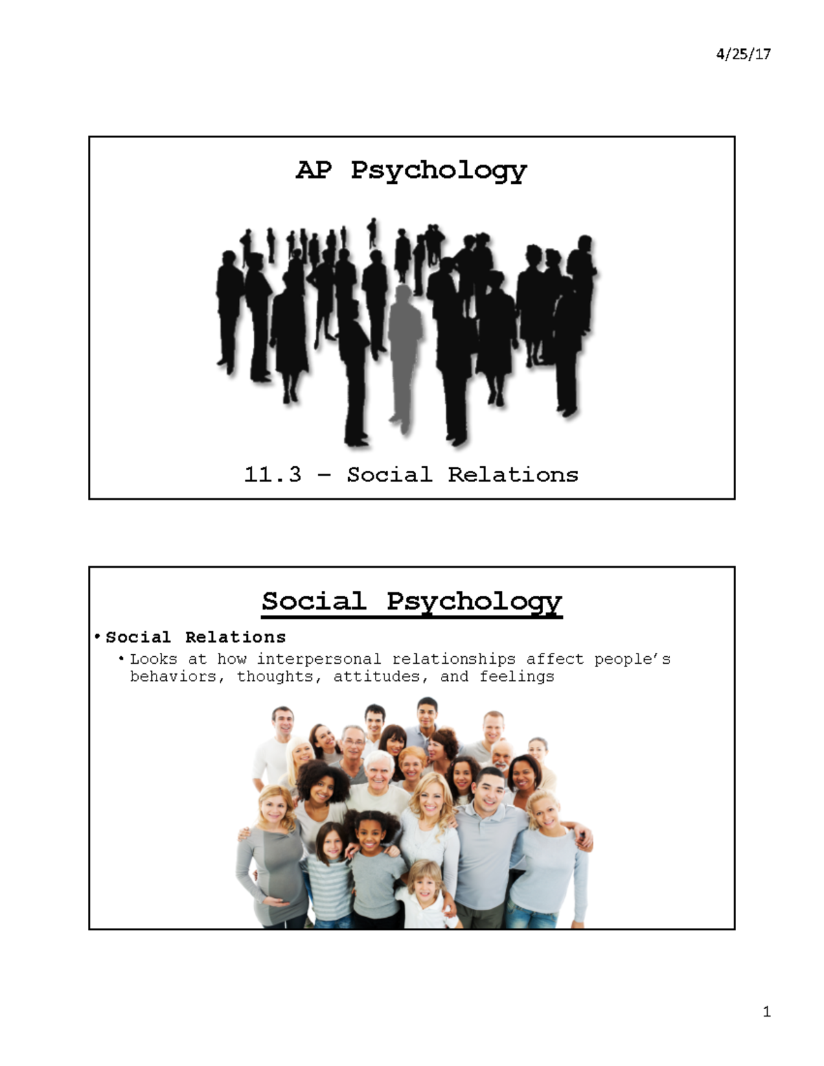 11 - psychology - AP Psychology 11 – Social Relations Social Psychology ...
