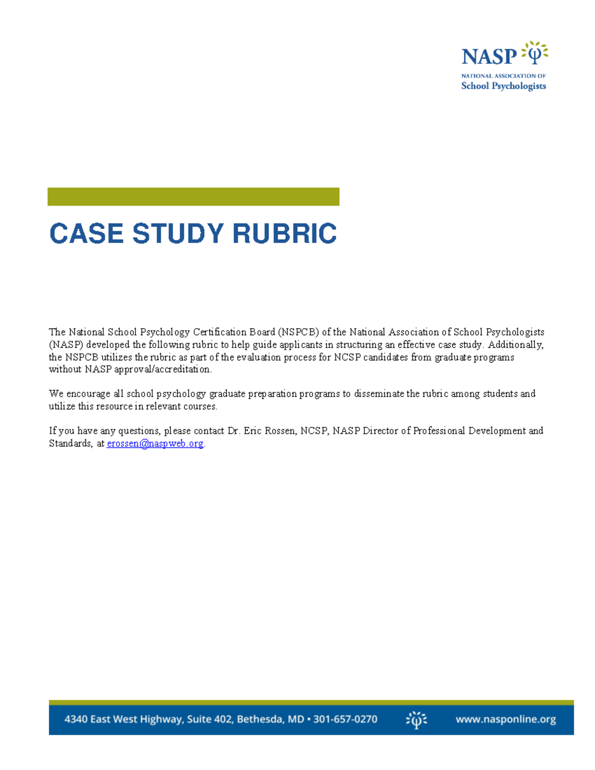 NASP Case Study Rubric - CASE STUDY RUBRIC The National School ...