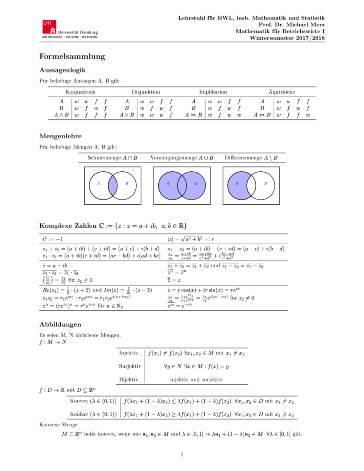 Formelsammlung - formell - Mathematik I - Studocu