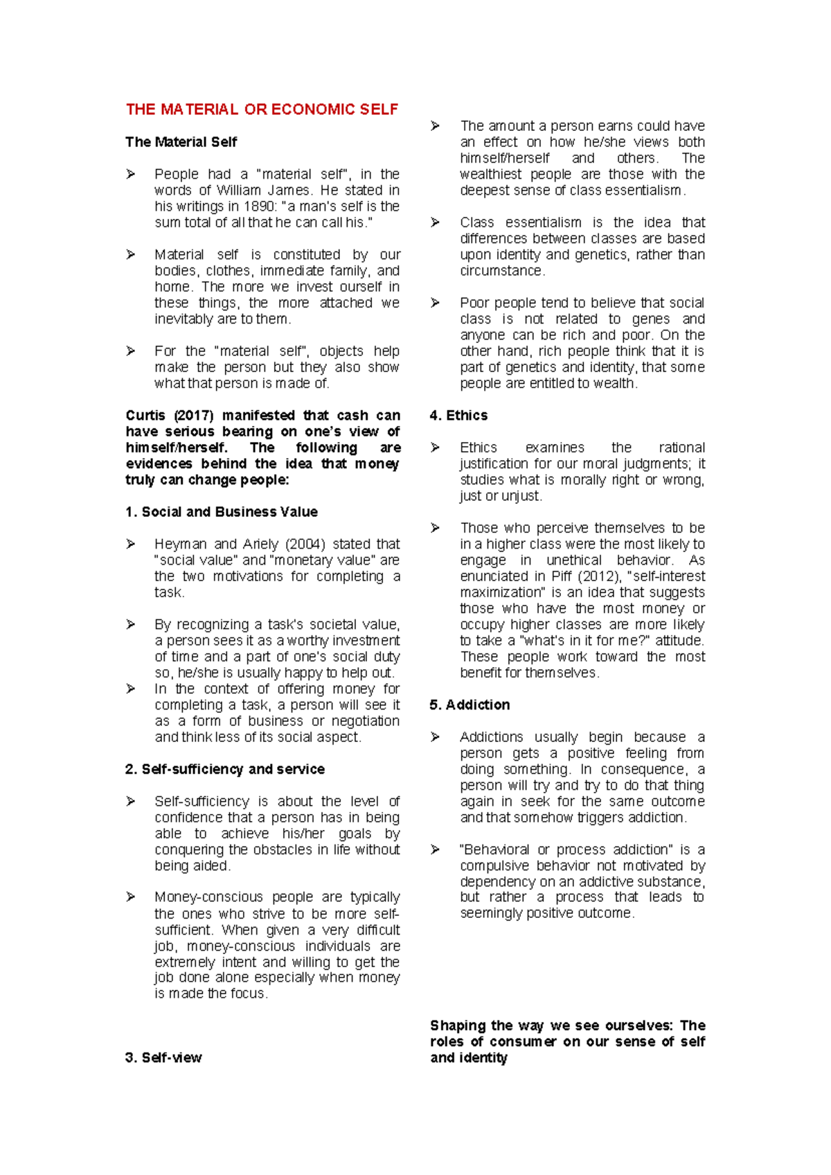 THE Material OR Economic SELF - THE MATERIAL OR ECONOMIC SELF The ...