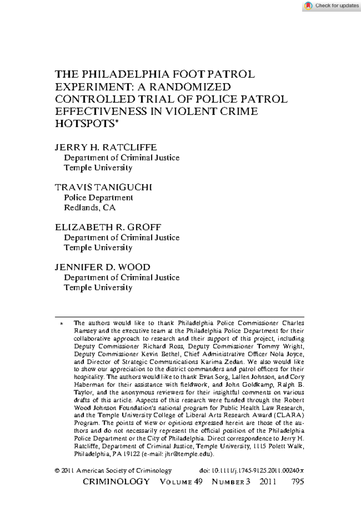 Criminology - 2011 - Ratcliffe - THE Philadelphia FOOT Patrol ...