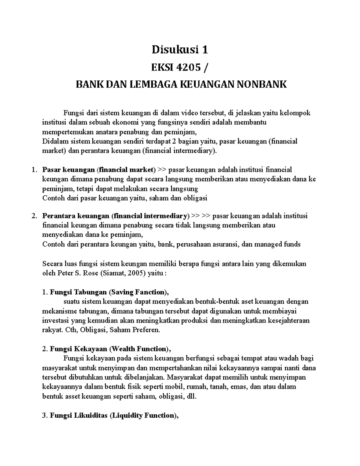 Diskusi 1 Bank dan Lembaga Keuangan Non Bank - Disukusi 1 EKSI 4205 / BANK DAN LEMBAGA KEUANGAN ...