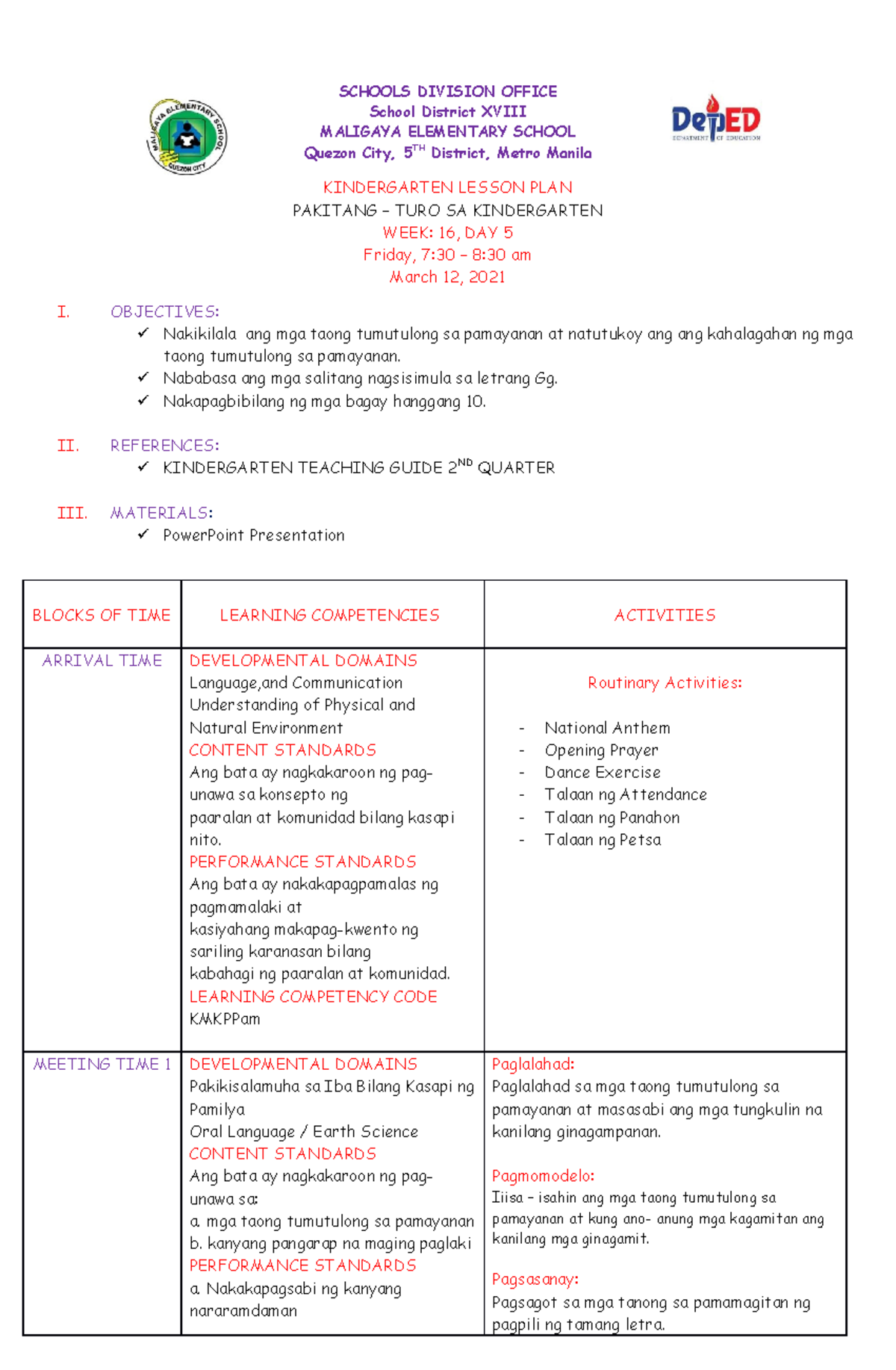 Lesson Plan In Kinder Community Helpers SCHOOLS DIVISION OFFICE Lesson Plan In Kinder Community Helpers SCHOOLS DIVISION OFFICE