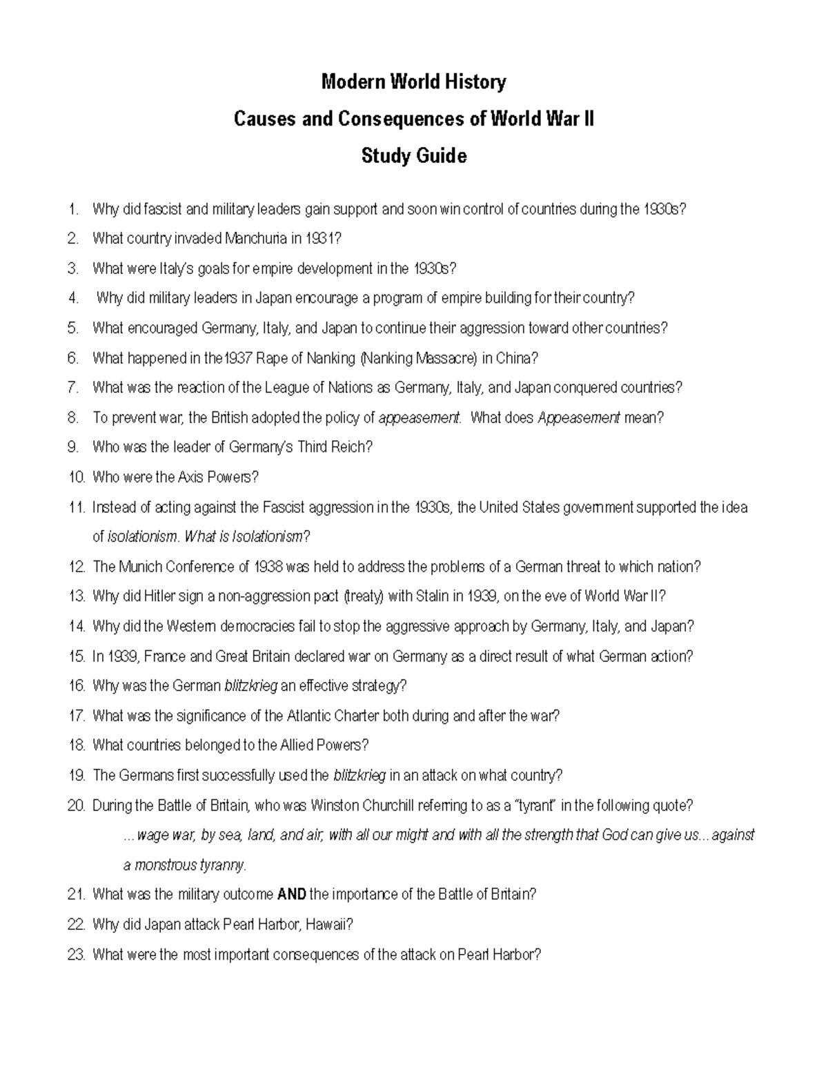 MWH World War II Study Guide - Modern World History Causes and ...