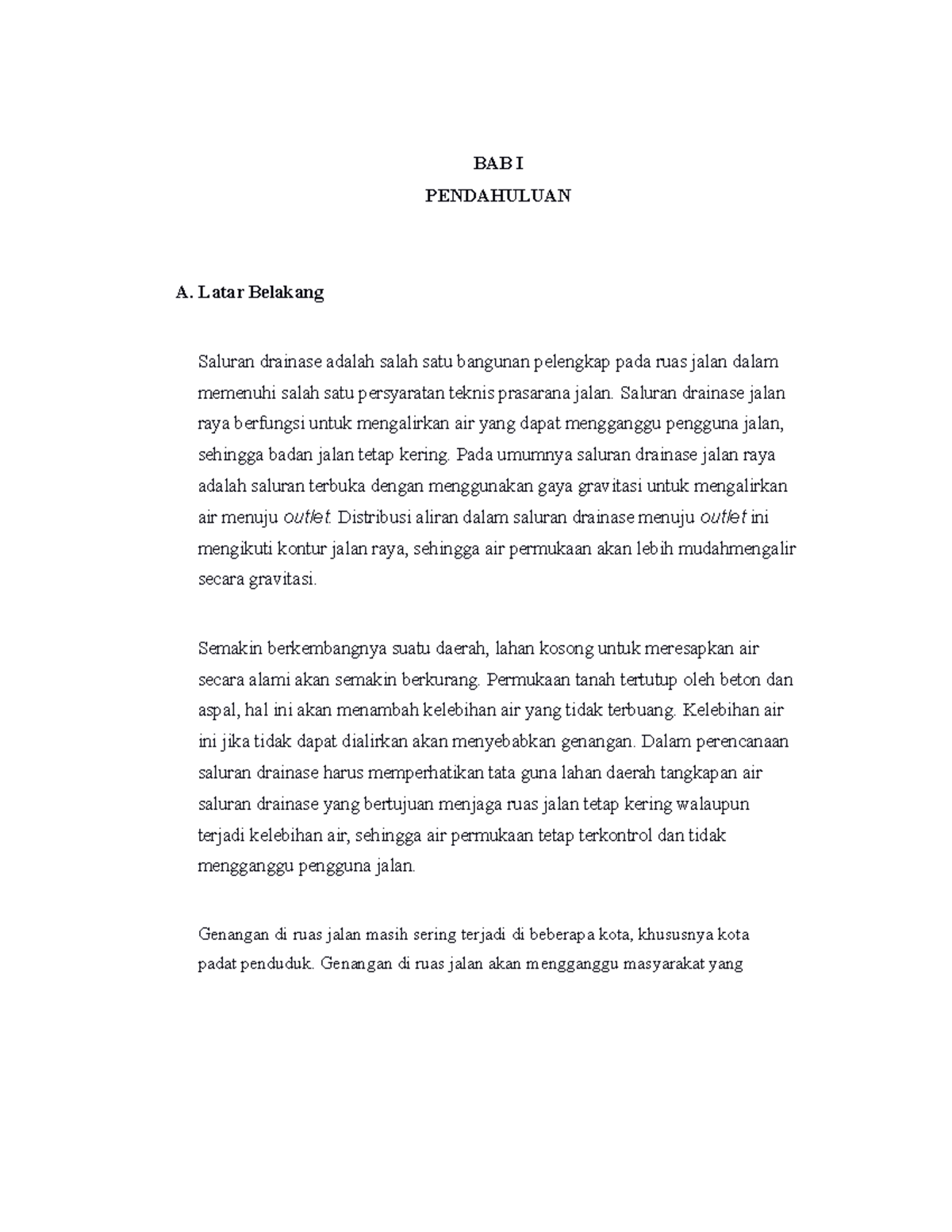 Sistem Drainase Saluran Terbuka (1) - BAB I PENDAHULUAN A. Latar ...