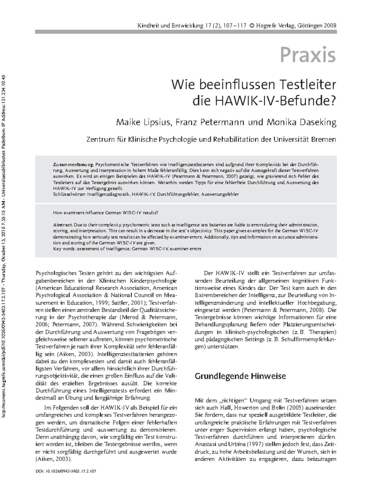 Text 4 Wie beeinflussen Testleiter die Hawik-IV-Befunde - Praxis Wie ...