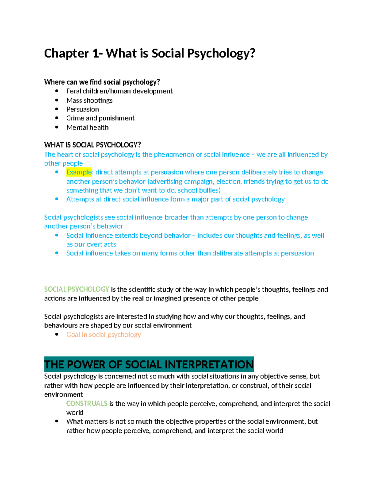 Social Psychology - Chapter 1- What is Social Psychology? Where can we ...