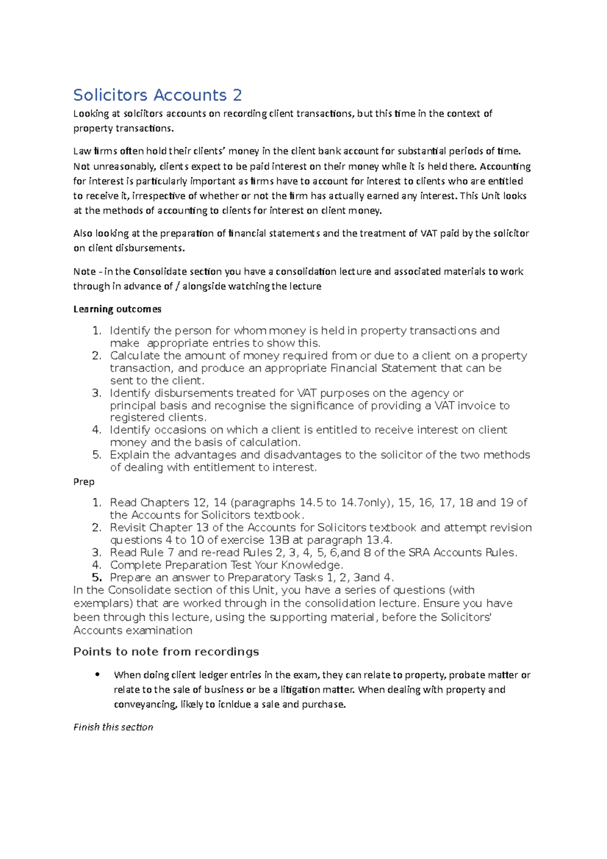 Solicitors Accounts 2 - notes from lecutre and readings - Studocu