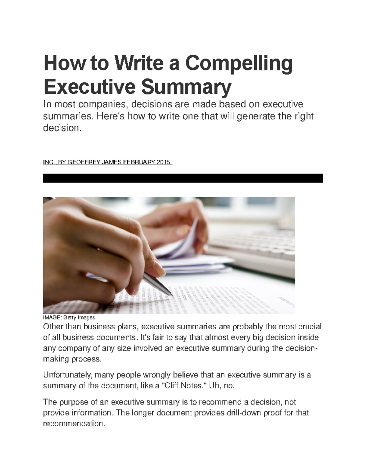 How to Write a Compelling Executive Summary inc 2015 - How to Write a ...