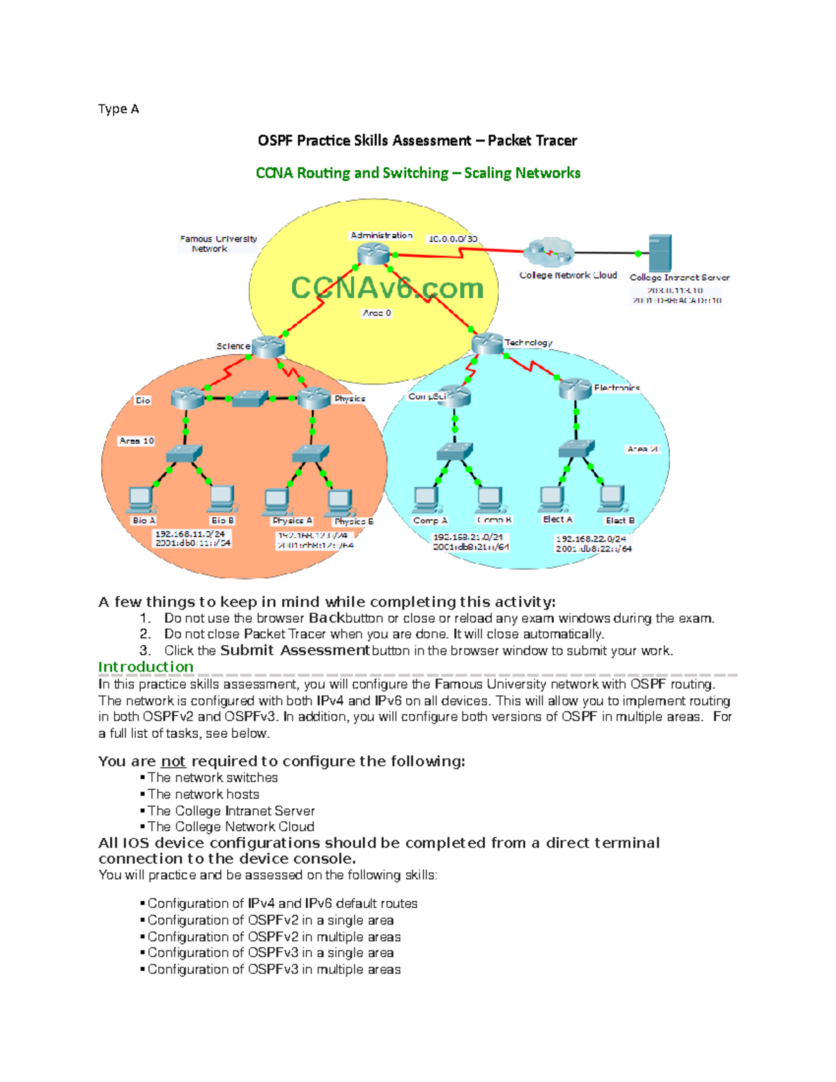 CCNA 3 (v5.0 + v6.0) OSPF Practice Skills Assessment Exam Answer Type A - Type A OSPF Practice ...