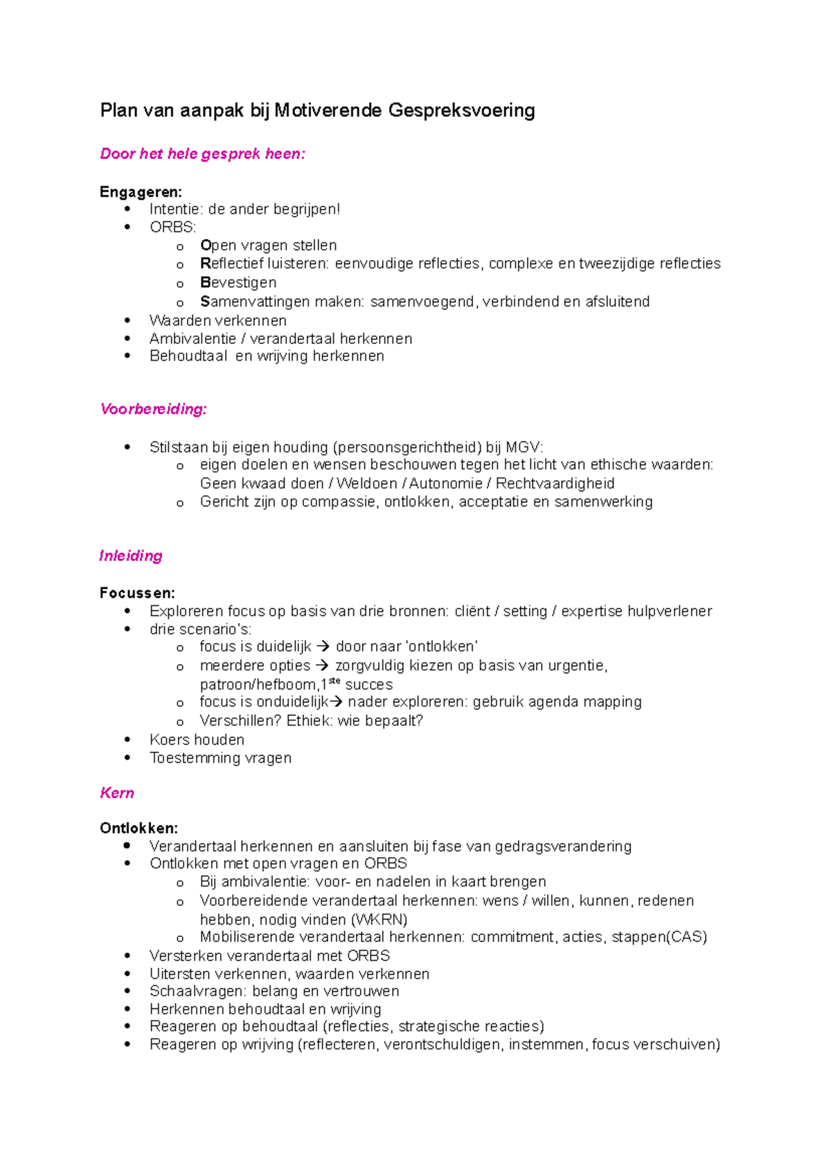 Format Plan van aanpak bij Motiverende Gespreksvoering - Plan van ...