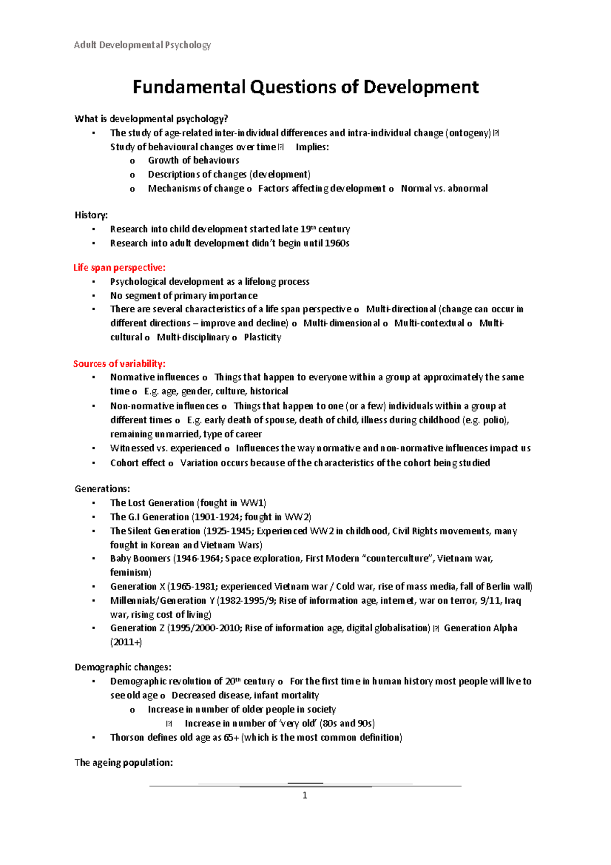 Adult Developmental Psychology Fundamental Questions of Developmen ...
