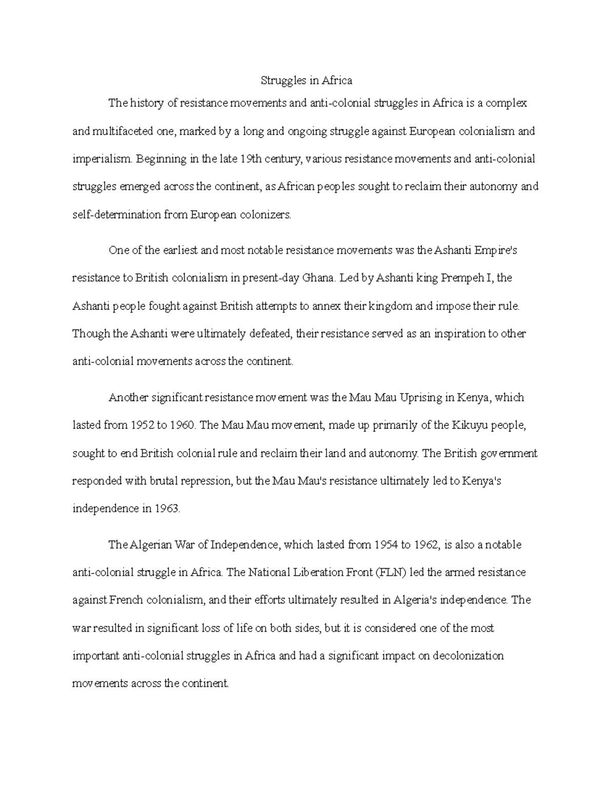 Struggles in Africa - Beginning in the late 19th century, various ...