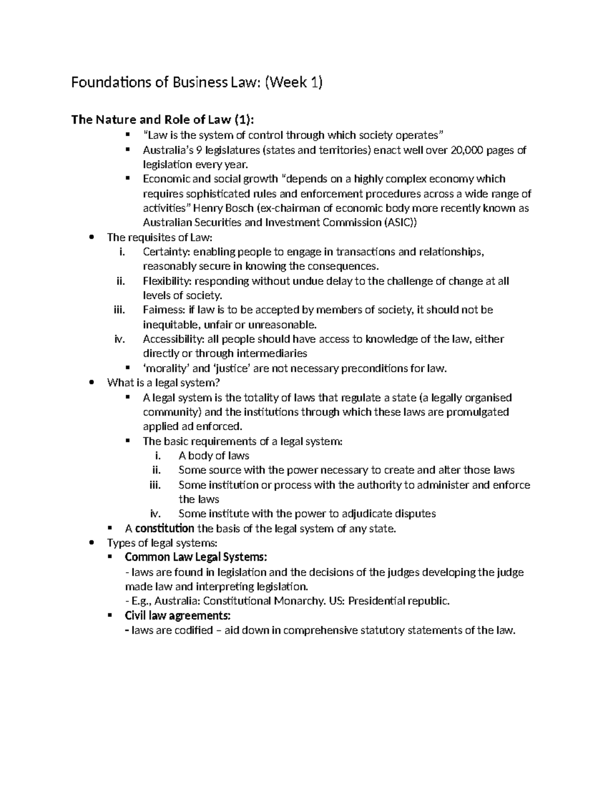Lecture - Foundations of Business Law: (Week 1) The Nature and Role of ...