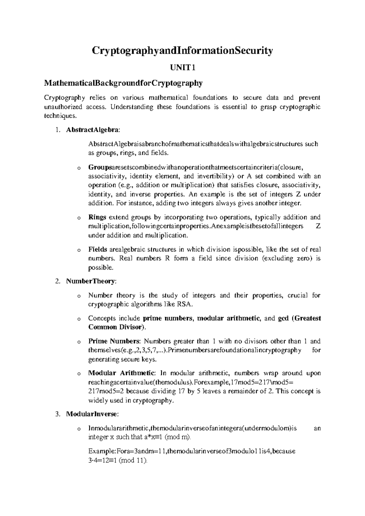 CS-703 Cryptography Notes - CryptographyandInformationSecurity UNIT 1 ...