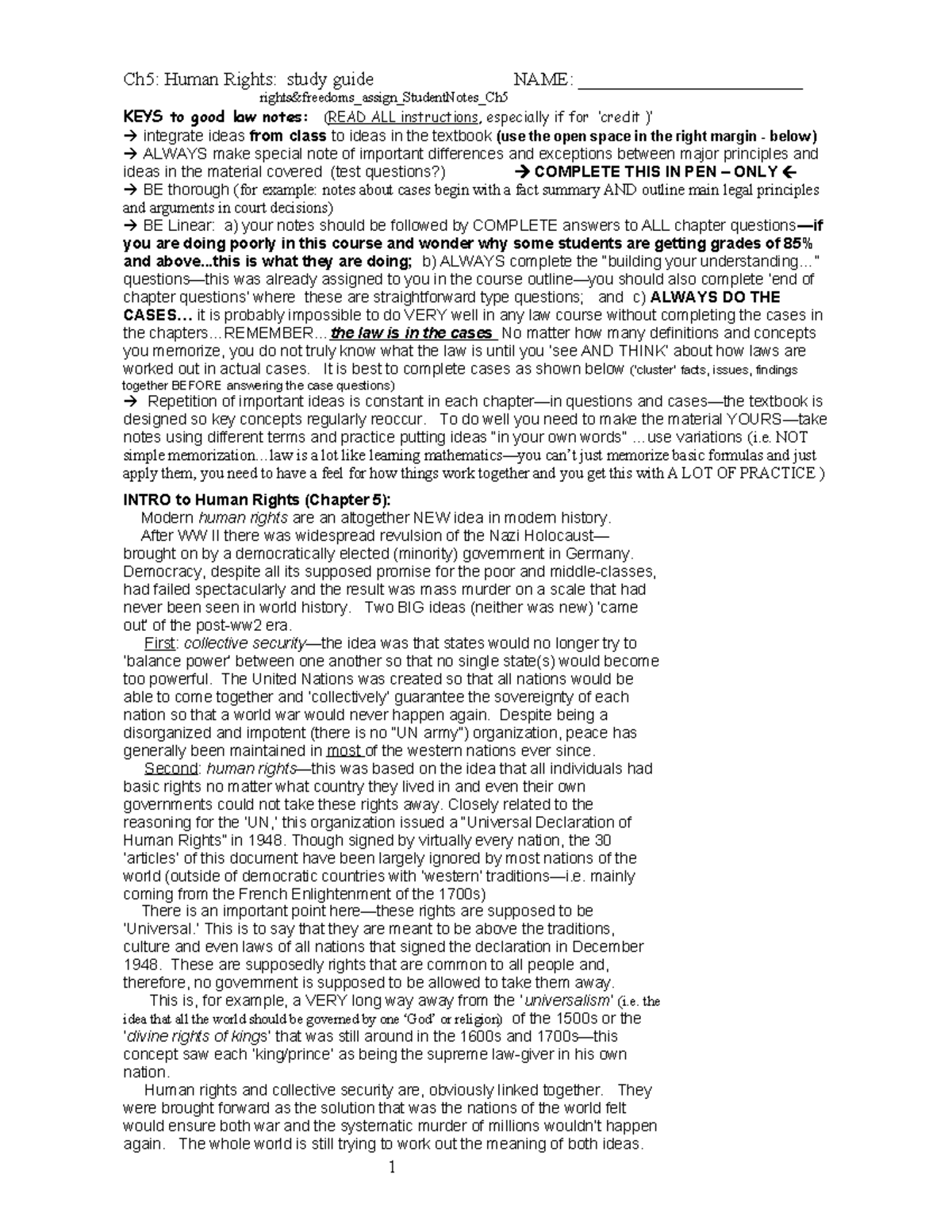 Ch5 Hum Rights Study Guide - ####### Ch5: Human Rights: study guide ...