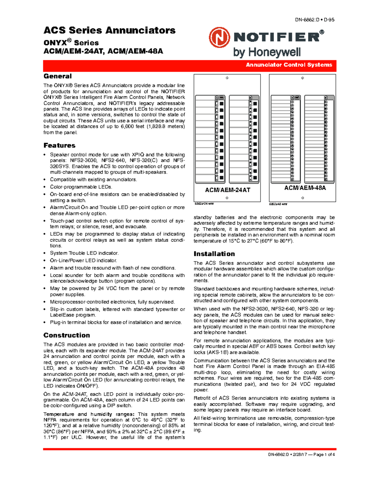 ACM-24AT Datasheet - fire alarm system - DN-6862:D • 2/28/17 — Page 1 of 4 ACS Series ...