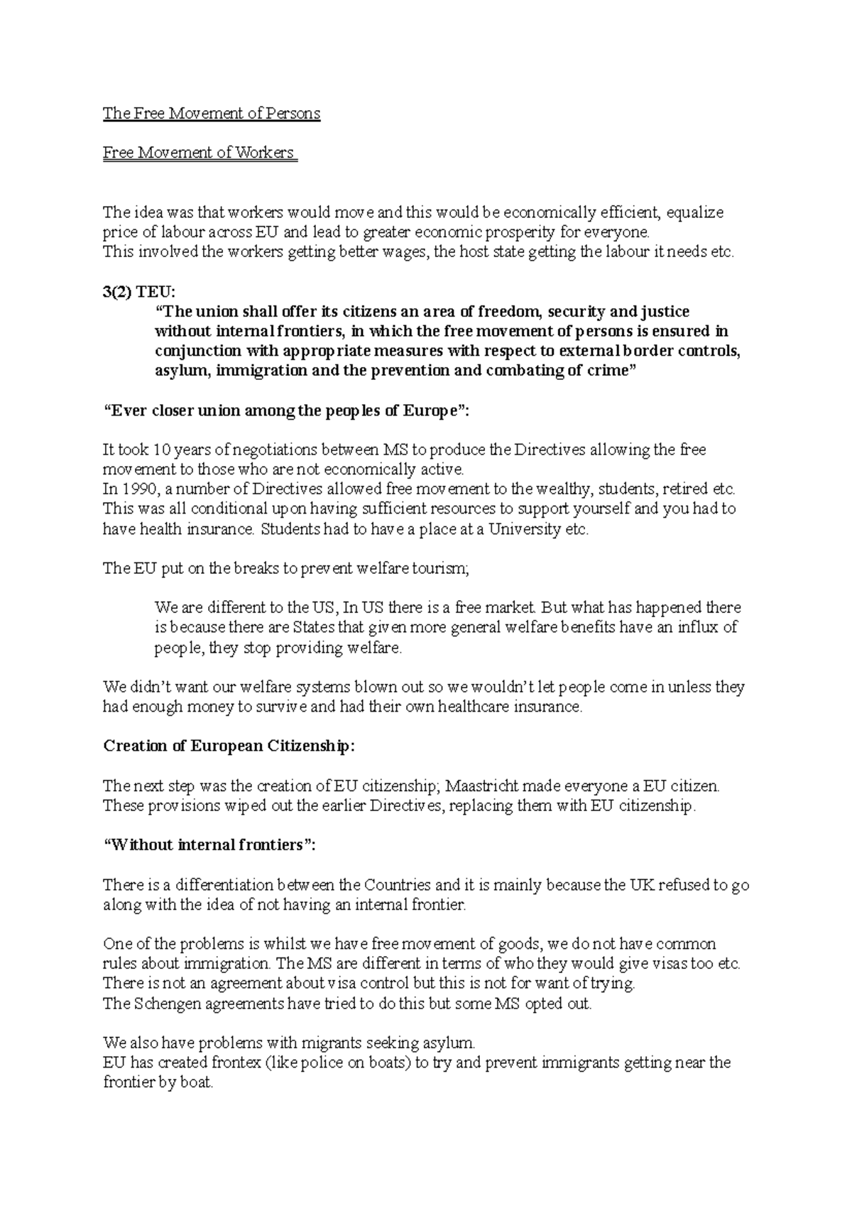 Topic 2 Free Movement Of Persons - Warning: TT: more functions defined than expected Warning: TT ...