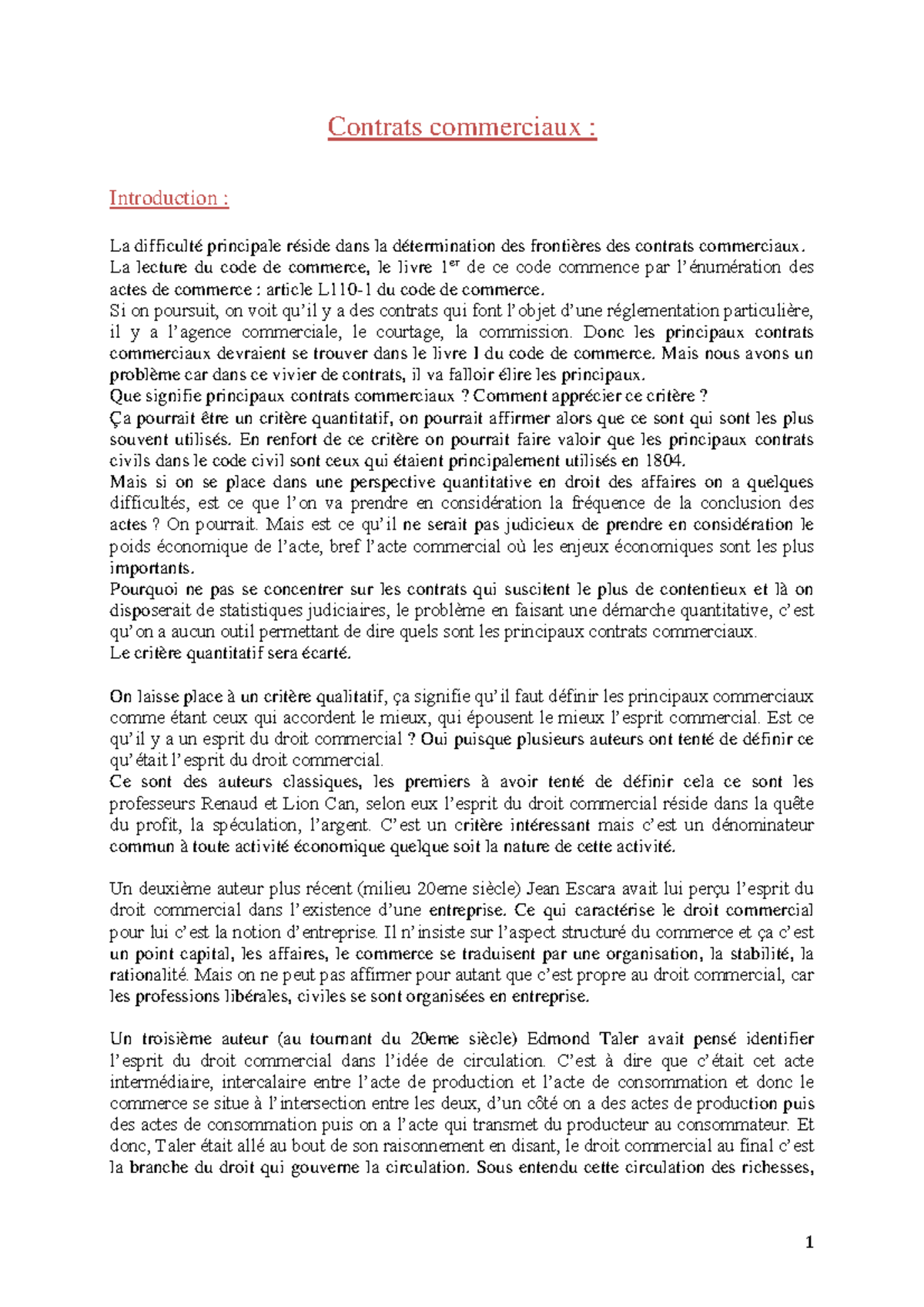 Contrats Commerciaux La Lecture Du Code De Commerce Le Livre 1er De