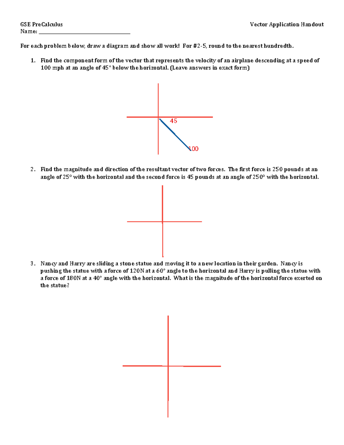 Gannon Ray - Vector Applications Handout - GSE PreCalculus Vector ...