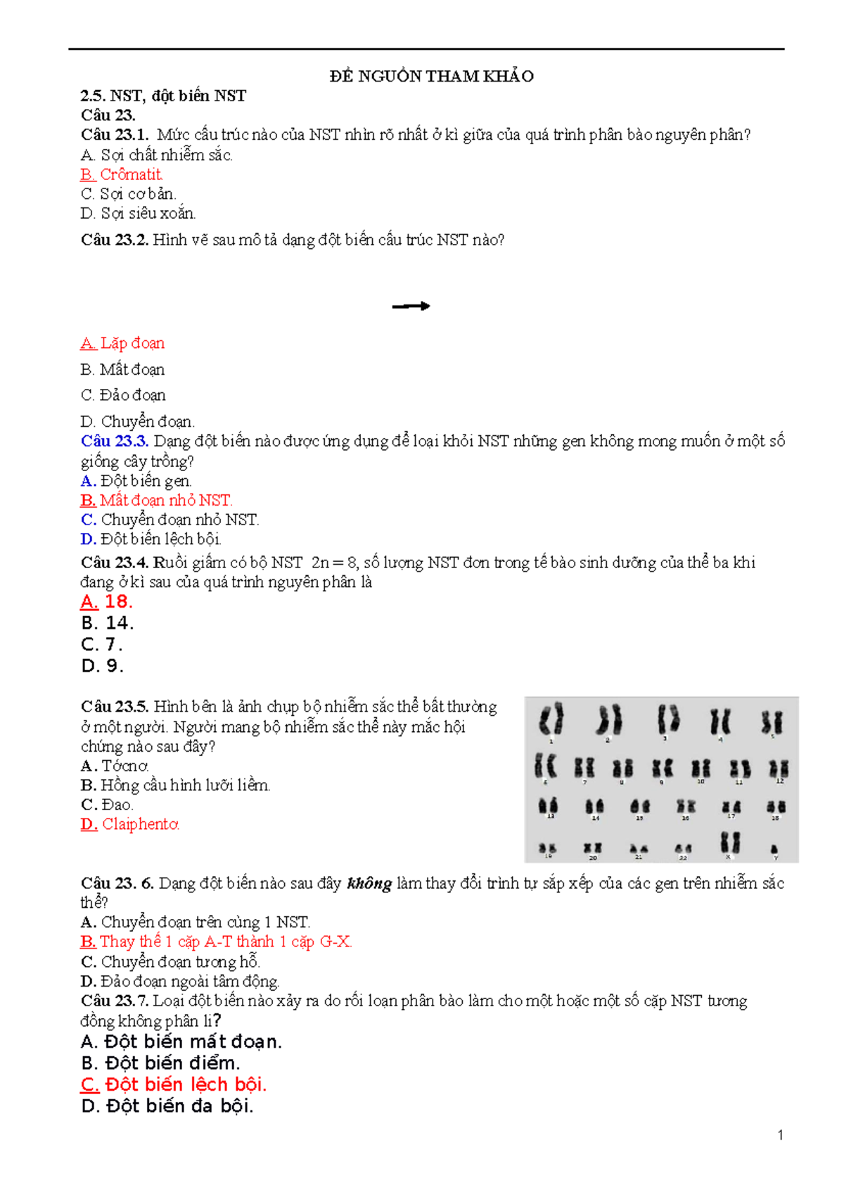 2023.3.Cơ chế BD-DT Tế bào VD-VDC - ĐỀ NGUỒN THAM KHẢO NST, đột biến NST Câu 23. Câu 23. Mức cấu ...