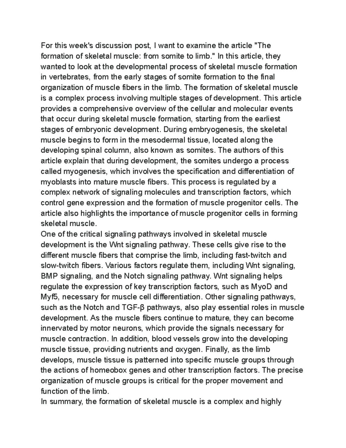 Somites cmm 444 - discussion post - For this week's discussion post, I ...