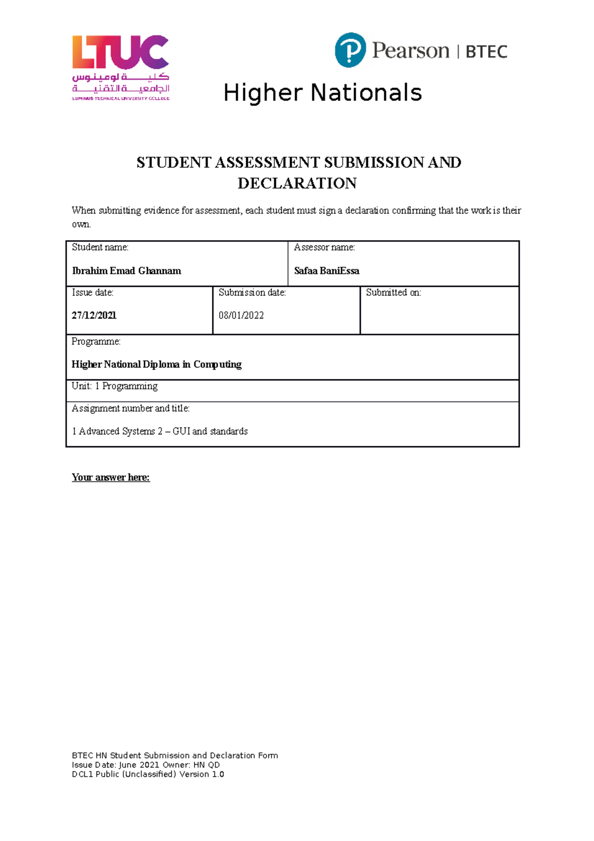 Programming assignment submission 2 - STUDENT ASSESSMENT SUBMISSION AND ...