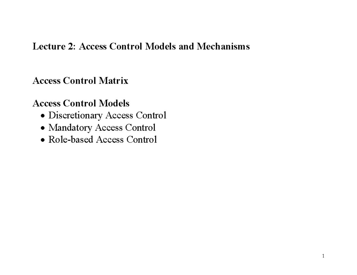 Lecture 2 Authorization and Authentication (part 2) - Lecture 2: Access ...