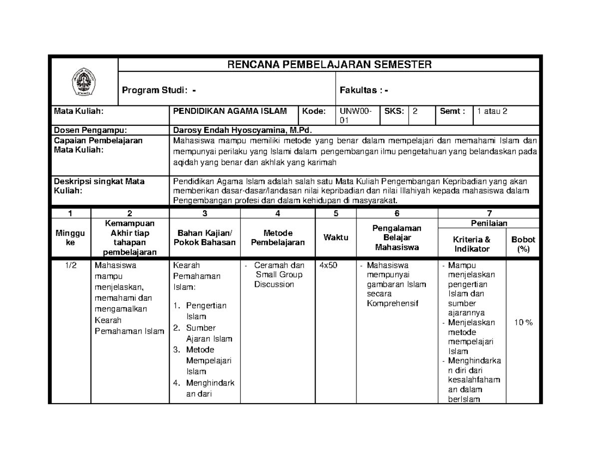 RPS Agama Islam Undip - RENCANA PEMBELAJARAN SEMESTER Program Studi ...