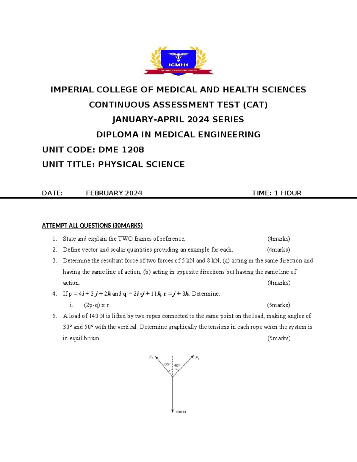 1-Physical Science - IMPERIAL COLLEGE OF MEDICAL AND HEALTH SCIENCES ...