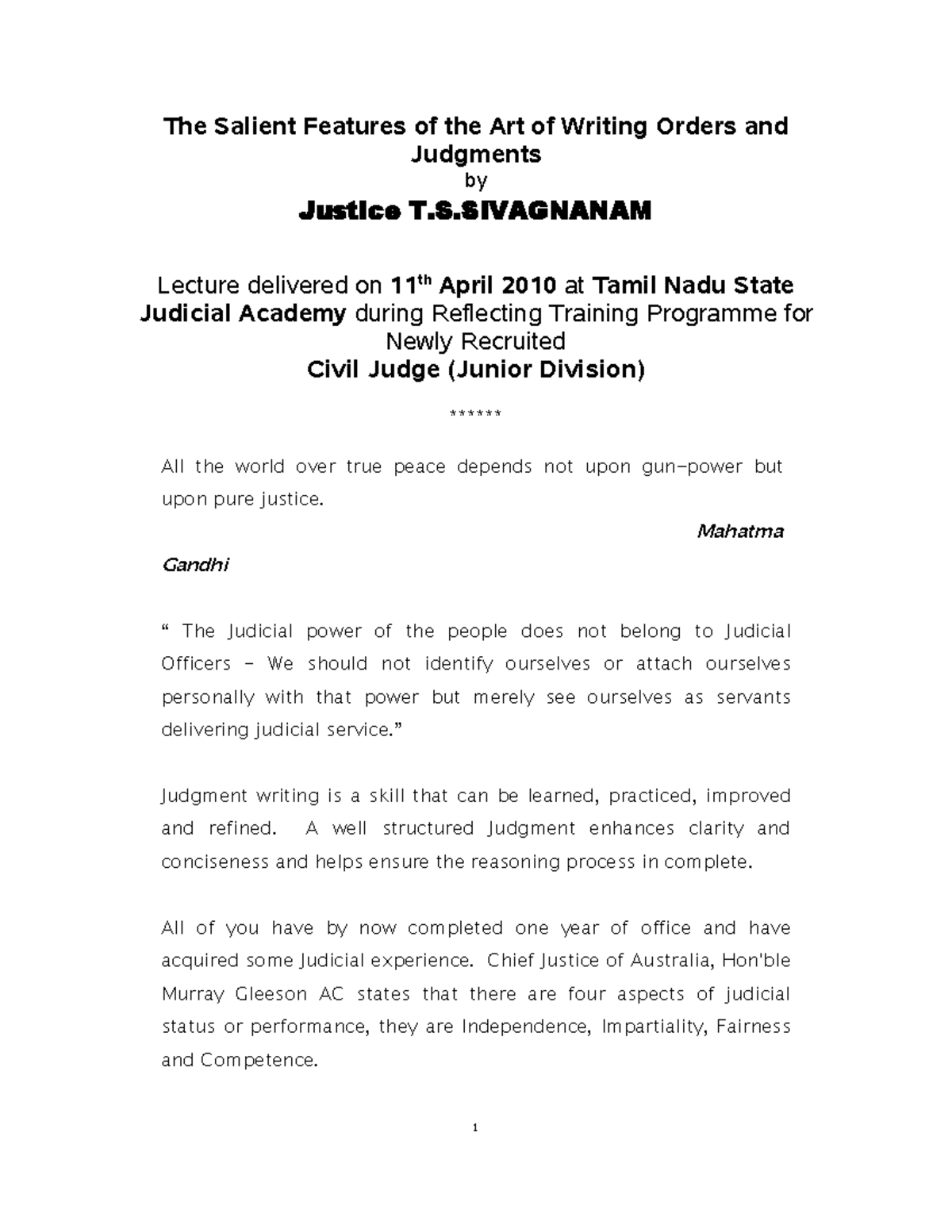 Writing Judgements - Training of intending Judicial Officers - Judicial ...