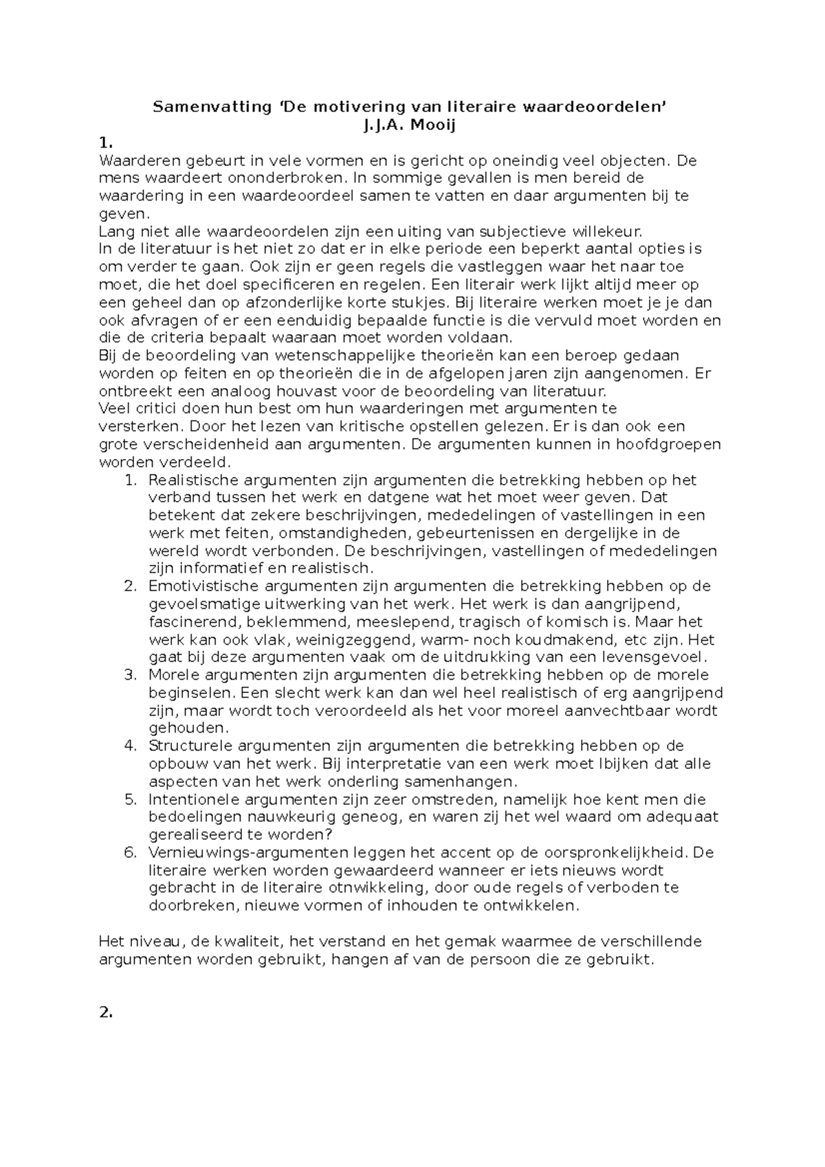 Samenvatting mooij - verslag - Samenvatting ‘De motivering van ...