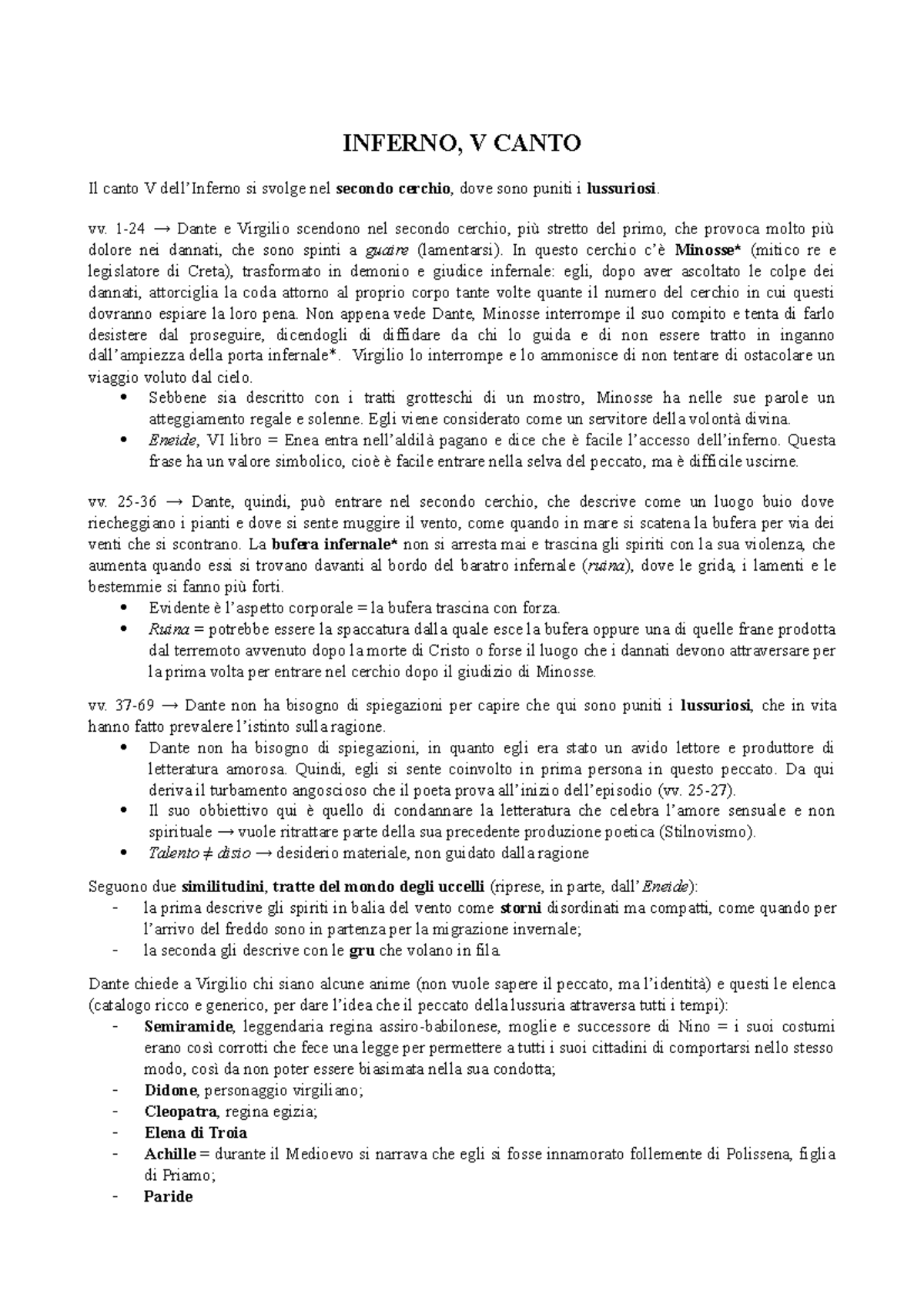 Inferno, V - schema riassuntivo - INFERNO, V CANTO Il canto V dell ...