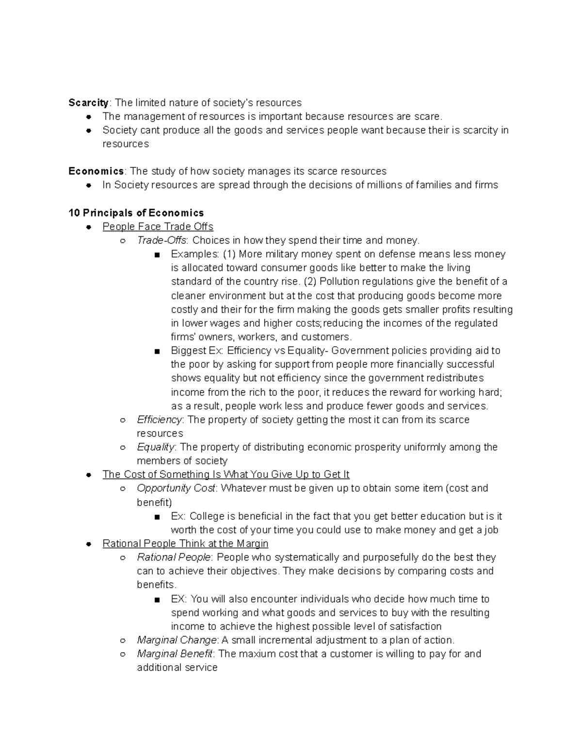 Economics Chap 1- Ten Principals of Economic - Scarcity : The limited ...